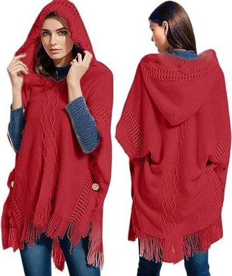 Generic Poncho Femme Hiver Chaud Chale Femme Hiver Chaud Cape Femme Effet enveloppant Ch&acirc;le Avec Manches Et Capuche Long Ample Style Ethnique Tr&egrave;s