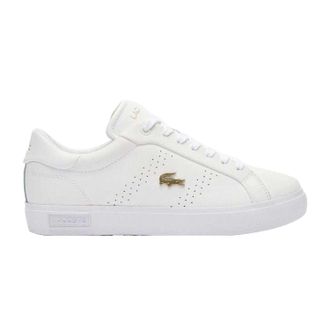 Lacoste Powercourt 2.0 Sneaker f&uuml;r Damen, Leder (Wei&szlig;/Gold)
