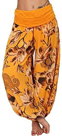 TOMWELL Femme Sarouel Éte Floral Imprimer Élastiquée Taille Pantalon Large Taille Haute Rétro Sarouel Fluide Décontractée Yoga Pants A Orange XXL