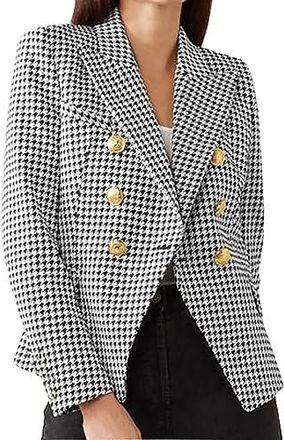 Generic Vestes pour femmes 2026 noir blanc mode poche revers bouton manches longues costume veste haut, a, XXL