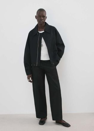 Mango Pantalon en coton coupe barrel noir - Femme - 32 - MANGO