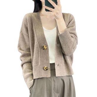 Generic Cardigan pour femme 100 % laine m&eacute;rinos col en V manches longues cachemire tricot hiver pull vintage tops, Shen Tuo, Taille S