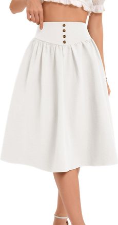 Bbonlinedress Wei&szlig;es Rock Damen a Linie Faltenrock Knielang R&ouml;cke Casual Hohe Taille Midirock Basic Tellerrock Swing Freizeitrock White 2XL