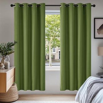 Deconovo Rideaux Occultants Isolant Thermique Anti Froid, Design Moderne &agrave; Oeillets, Rideaux pour Salon et Chambre, 117x183 CM (Largeur x Hauteur), Vert dherbe