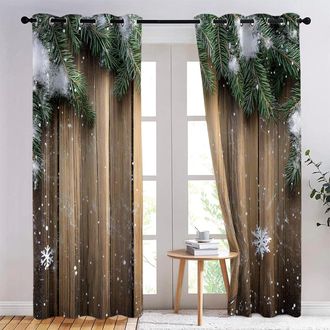 Generic Vorhang Weihnachten Schneeflocke Kiefer Drucken Hellbraun Gr&uuml;n mit &Ouml;sen Verdunklungsvorh&auml;nge Gardinen Thermo Vorh&auml;nge Blackout Curtain Kinder Wohnzimm