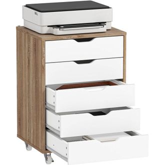 Vinsetto Caisson de bureau - Vinsetto - sur roulette - 5 tiroirs avec poign&eacute;es encastr&eacute;es - panneau de particules - 47,5x39,5x67,5cm - ch&ecirc;ne