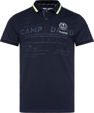 Camp David Herren Kurzarmpolo mit tonigem Artwork Blue Navy, XXXL