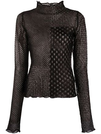 Versace Jeans Couture pull en maille ajour&eacute;e &agrave; col roul&eacute; - Noir
