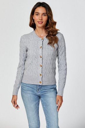 FS Collection Strickjacke Damen Strickjacke mit Rundhalsausschnitt & Zopfmuster Cardigan (Einheitsgr&ouml;&szlig;e: UK 8-16 / EU 36-44, 3 Farben : Creme, Marineblau und Grau) 