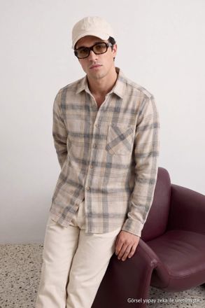 Trendyol MAN Herren Beige Kariert Lang Regular Fit Hemden