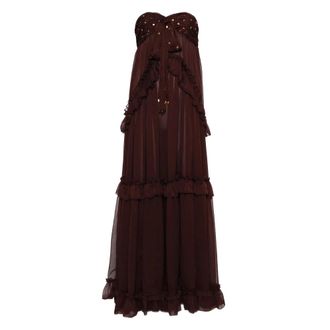 Siedres Siedrés, Femme, Robes, Brun, Taille: 36 FR Robe Marron Sans Bretelles A-Line à Paillettes