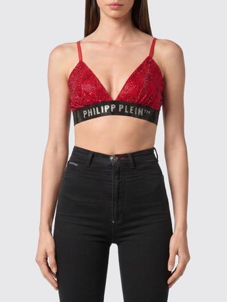 Philipp Plein Top cropped &agrave; fines bretelles et logo en strass