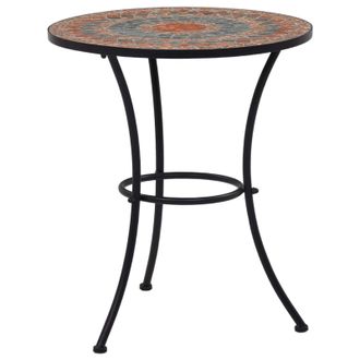 tidyard Mosaik-Bistrotisch Orange/Grau 60 cm Keramik, Beistelltisch f&uuml;r Balkon und Garten
