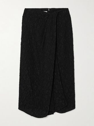 Dries Van Noten Jupe Midi Effet Portefeuille En Cloqu&eacute; &Agrave; Drap&eacute; - Noir