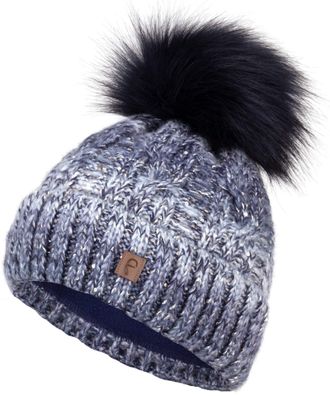 Faera Winterm&uuml;tze M&uuml;tze Damen gef&uuml;ttert mit Pailletten Bommelm&uuml;tze Fleecefutter Winter Strickm&uuml;tze Beanie-M&uuml;tze, Farbe:Blau