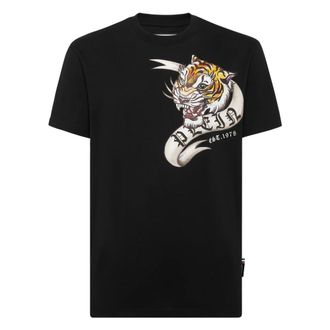 Philipp Plein Homme, Tops, Noir, Taille: 3XL T-shirt Col Rond MC Tattoo