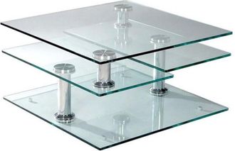 Inside75 Table basse MOVING modulable en verre transparent pi&eacute;tement acier