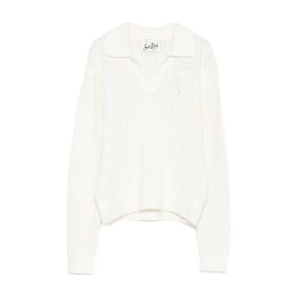 MC2 Saint Barth Femme, Pulls, Blanc, Taille: 40 FR Pointelle Knit V-neck