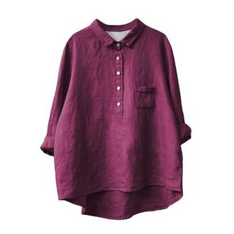 Generic Chemise pour Femmes Coton Et Lin Chic Casual Chemises D&eacute;t&eacute; Manche Longue &Agrave; Col V Loose Hauts Leger Comfy Tuniques &Agrave; La Mode Coton Et Lin Grande Taille
