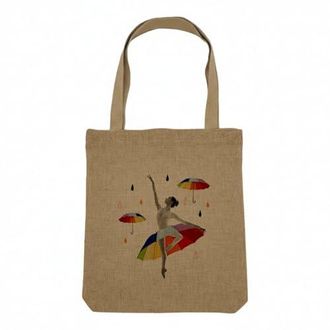 Fabulous Sac Shopping Tote Bag Aspect Lin - Dancer sous la pluie Parapluie Collage Art Surr&eacute;alisme - Sac de Courses Toile Epaisse 360g Beige Naturel Cabas Port