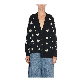 Marni Femme, Pulls, Noir, Taille: 36 FR Cardigan en laine à imprimé coeur