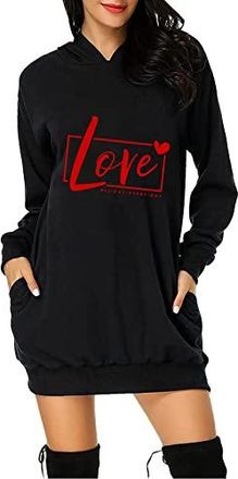 Generic 2026 Robe imprim&eacute;e &agrave; capuche pour femme avec poche sur la hanche, Noir, XL