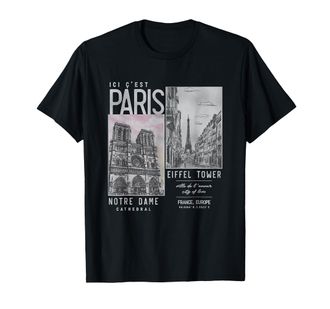 Trendy Apparel Paris Eiffel Tower & Notre Dame Villa de lamour panels T-Shirt