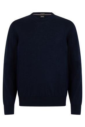 HUGO BOSS Virgin Wool Crew Neck Sweater - Navy