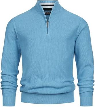 Indicode INBull Pull en tricot pour homme 100 % coton avec col zipp&eacute; | Pull pour homme, M&eacute;lange bleu clair, XXL