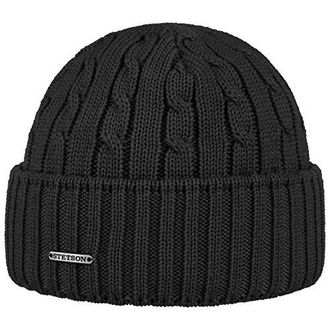 Stetson Bonnet en Tricot Georgia Wool Femme/Homme - Made in Germany pour lhiver avec Revers, Revers Automne-Hiver - Taille Unique Noir