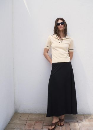 Mango Pull col polo avec liser&eacute;s contrastants &eacute;cru - Femme - S - MANGO