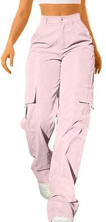 Generic Pantalon cargo pour femme avec poches - Pantalon baggy pour femme - Taille haute - Pantalon de travail - Couleur unie - Pantalon de loisirs &eacute;l&eacute;gant - 