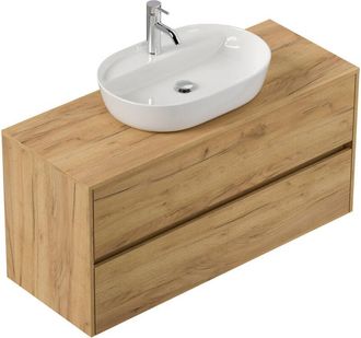 Magnolia Home Badm&ouml;bel Taifun 120cm mit Design Aufsatzwaschbecken eiche gold