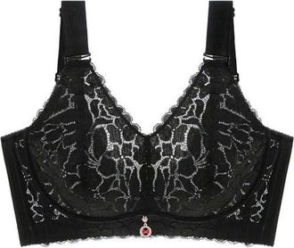 Generic CHJAN Soutien-gorge sans jante fin respirant en dentelle fleur lingerie sexy grande taille 120EFG Sous-v&ecirc;tements pour femme, Noir, 38DD