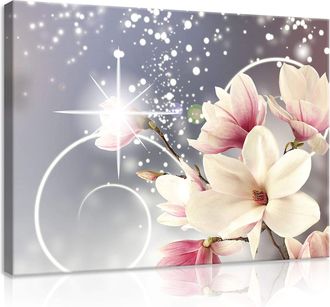 ForWall Leinwand Bilder - Abstrakt Blumen Magnolie 3D Magie - 100x75 cm Leinwandbilder - Bild auf leinwand - Wandbild XXL groß Wandbilder für Wohnzimmer Schla