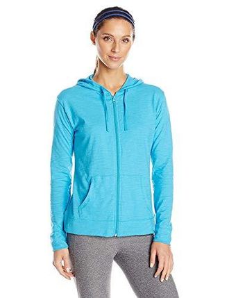 Hanes Womens Jersey Full Zip Hoodie, Process Blue, Medium