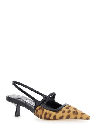 Jimmy Choo London Womens Brown Slingback Pumps With Leopard Motif Leather