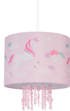 Relaxdays Hängelampe Kinderzimmer, Lampenschirm mit Einhorn-Motiv, HxD: 158 x 35 cm, E27, Pendelleuchte für Kinder, rosa