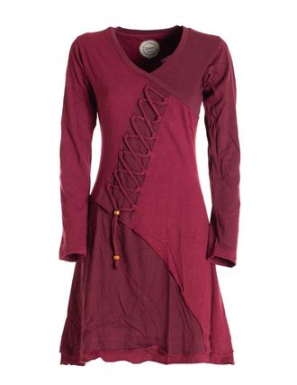 vishes Alternative Bekleidung - Asymmetrisches Langarm Damen Baumwoll-Keid Shirt-Kleid dunkelrot 42-44