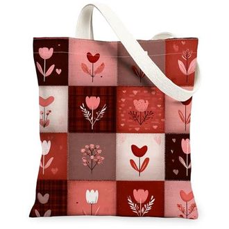 Generic Sacs fourre-tout en toile florale, motif floral, sacs d&eacute;picerie, sacs d&eacute;picerie r&eacute;utilisables, l&eacute;gers et lavables avec bandouli&egrave;re pour voyage, Rouge,