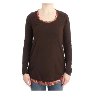 Roberto Cavalli Luxuri&ouml;ser brauner Seiden-Applikationspullover - - Knitwear - Damen - Braun - S