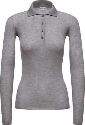Moncler Moncler Polo &Agrave; Manches Longues En Laine, Femme, Gris, Taille: Xs