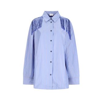 Andamane Chemise oversize Miley &agrave; franges - Femme - Blouses et Chemises - Bleu - Taille: 42 FR