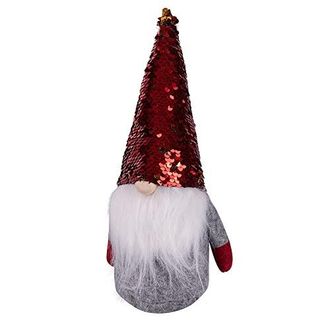 Villa D'Este Home Tivoli Zwerg Weihnachten H. 25 cm, Hut Paillettes, Xmas Trendy, Rot + Grau, Medium