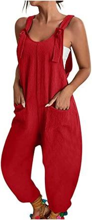 Generic Combinaison Pantalon Femme Chic Et &Eacute;l&eacute;gant Jumpsuit Droit Fluide D&eacute;t&eacute; sans Manches Couleur Unie Slim Combipantalon Rompers avec Poches D&eacute;contract&eacute;e Pl