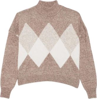 Pennyblack Argyle Cropped Rollkragenpullover - - Knitwear - Damen - Beige - S