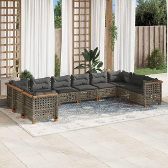 vidaXL 10-tlg. Garten-Sofagarnitur mit Kissen Grau Poly Rattan Vidaxl