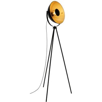 Briloner Lampadaire retro design tr&eacute;pied noir or 58x34.5x160 cm forme conique E27 max 60 W avec interrupteur au pied m&eacute;tal lampe salon chambre