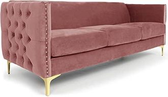 Menzzo Joshua 3-Sitzer Sofa mit Samtbezug Rosa