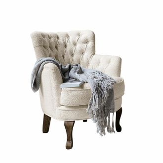 Loberon Sessel Calgary, Chesterfield-Steppung, Edles Design mit Nostalgischer Note, Handgedrechselte F&uuml;&szlig;e, Sitzm&ouml;bel, Eschenholz, Polyester, Creme